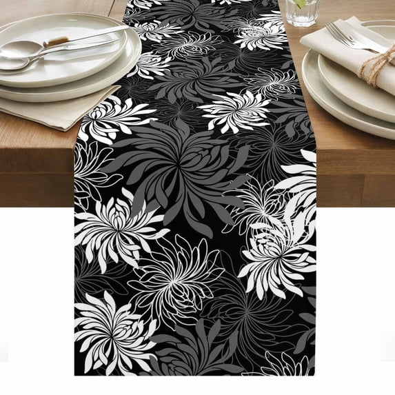 Black Grey Flowers Table Runner Modern Abstract Blooms Floral ...