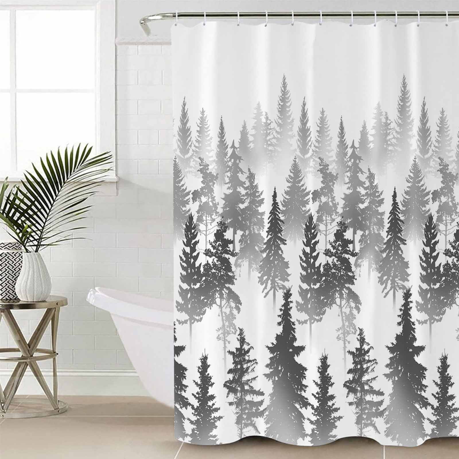Black Grey Forest Bathroom Curtain 72 Inch Shower Stall Curtain with ...