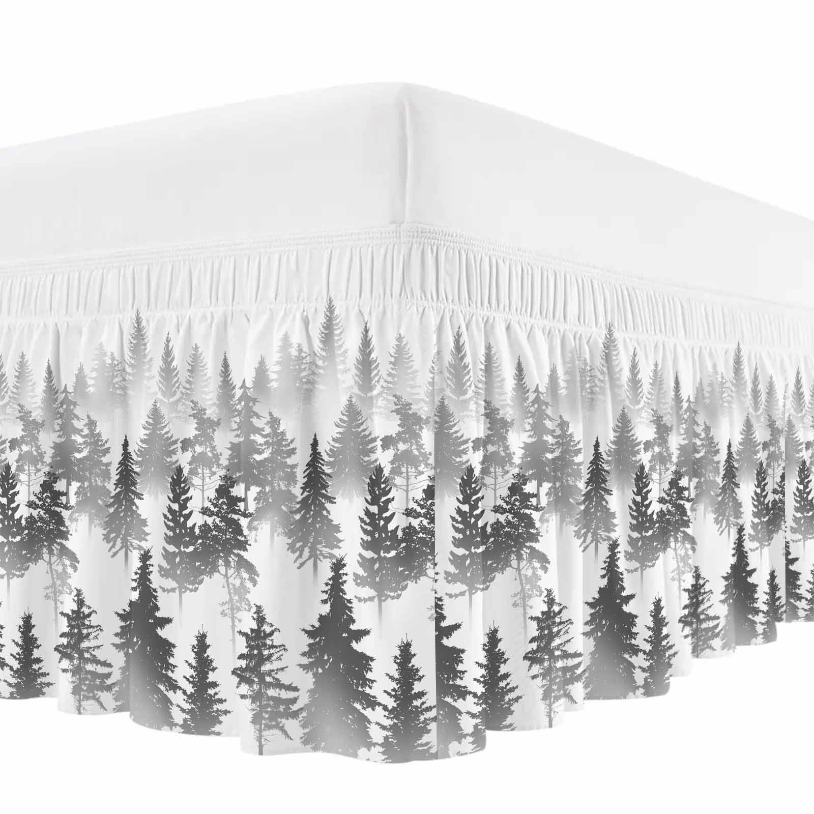 Black Grey Forest Bed Skirt King Size, Contemporary Silhouette Abstract ...