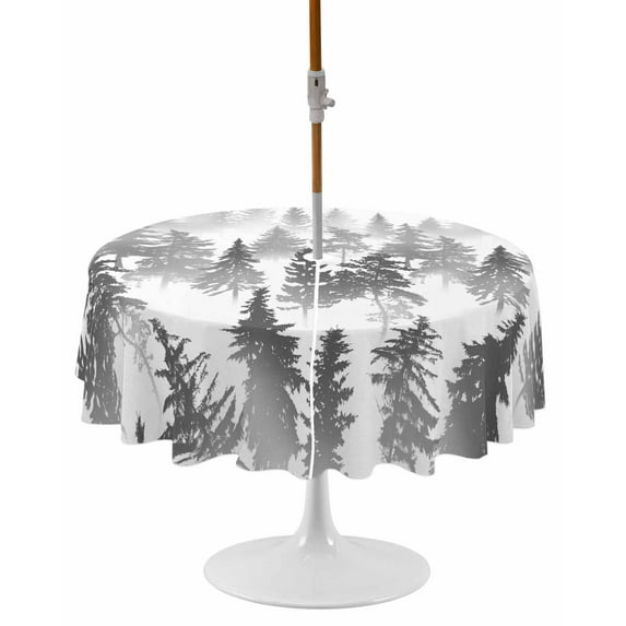 Black Grey Forest Round Outdoor Tablecloth, Waterproof Table Cloth ...