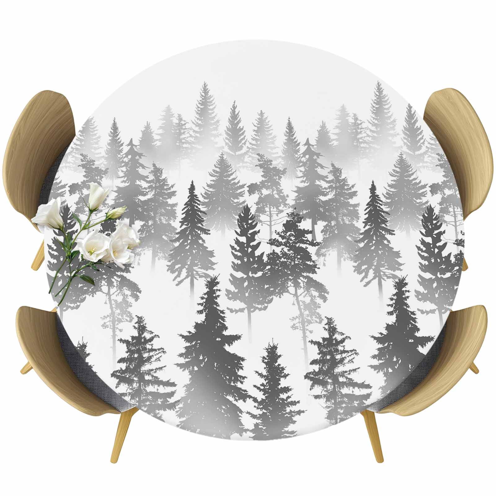 Black Grey Forest Round Tablecloth 55-60 Inch Round Fitted Table Cloth ...