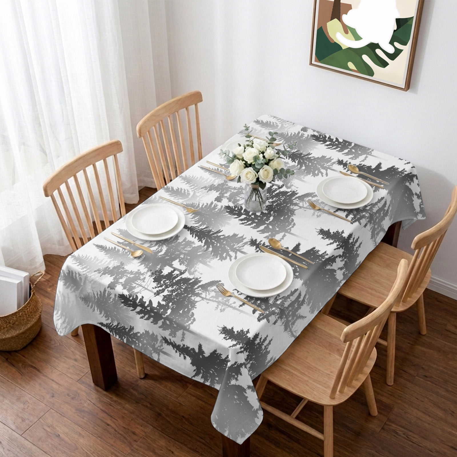 Black Grey Forest Table Cloth Waterproof Tablecloths, Contemporary ...