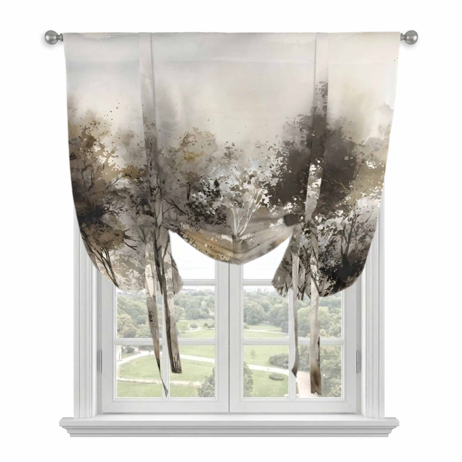 Black Grey Forest Tie Up Curtains for Window, Thermal Insulated Balloon ...