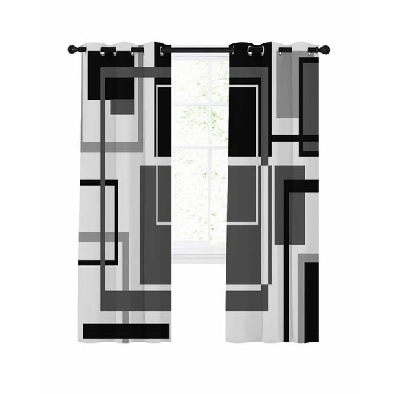 Black Grey Geometric Blackout Curtains 54 Inches Long for Bedroom, Gray ...