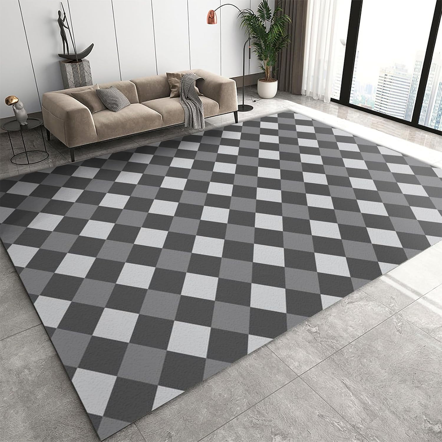 Black and Grey Geometric Checkered Area Rug 4x5ft Abstract Checkerboard ...