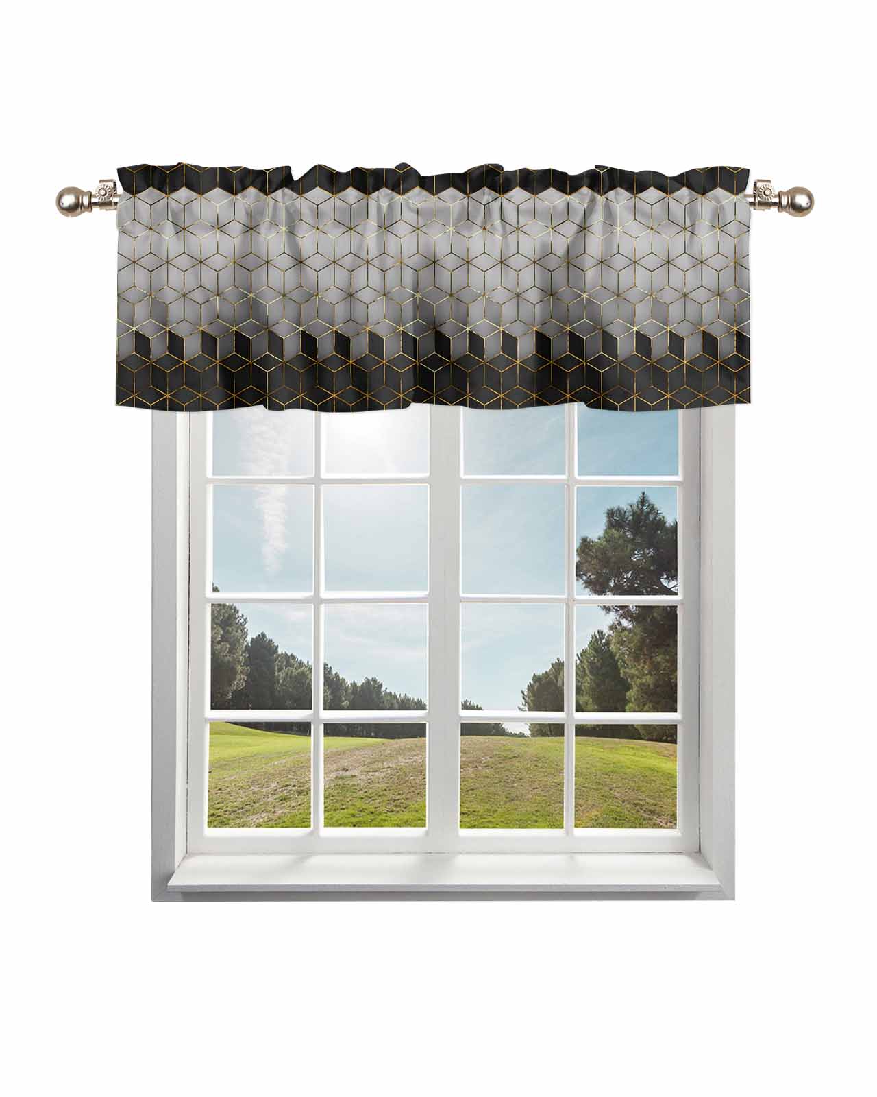 Black Grey Geometric Curtain Valance for Windows/Living Room/Kitchen ...