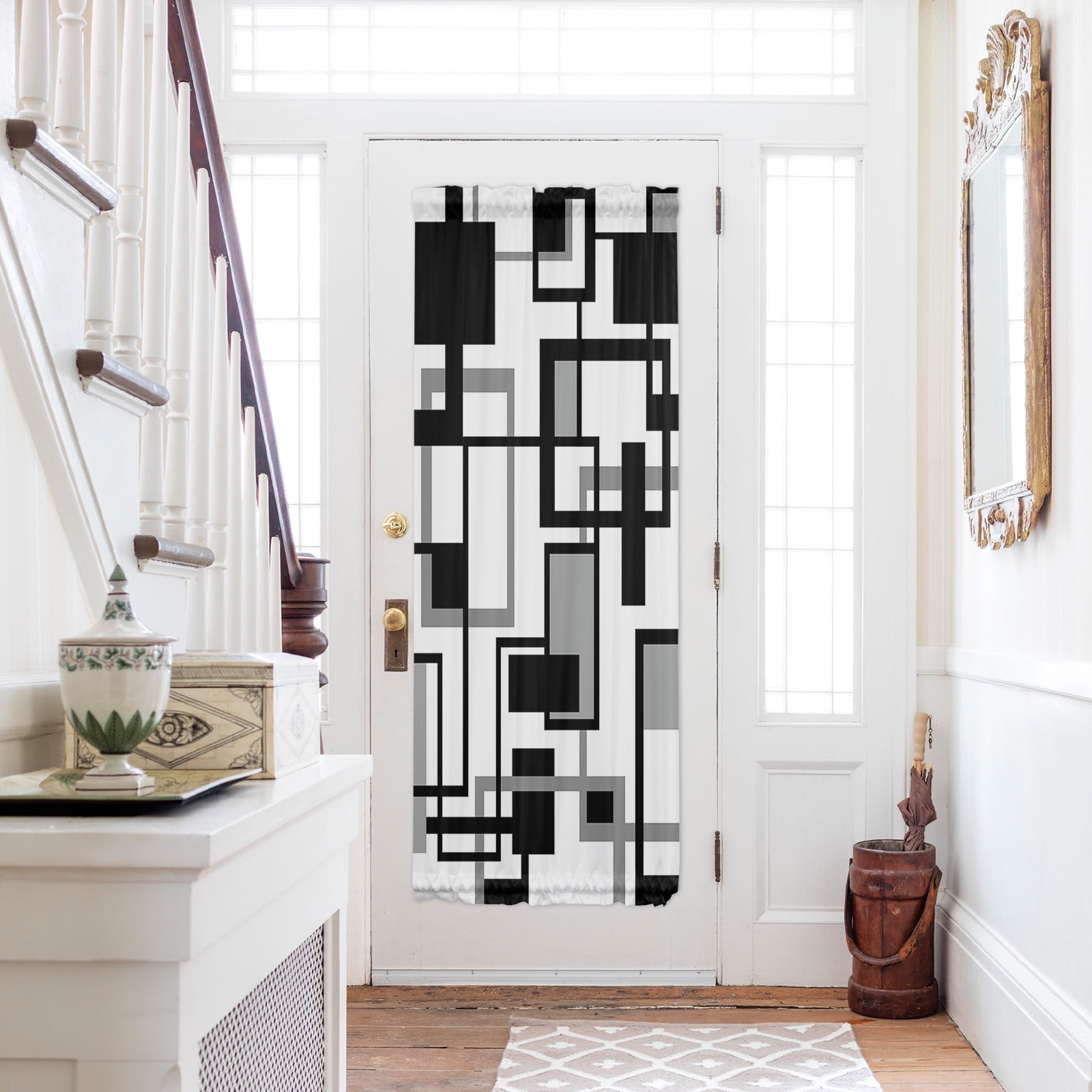 Black Grey Geometric Door Curtains for Door Window, French Sidelight ...