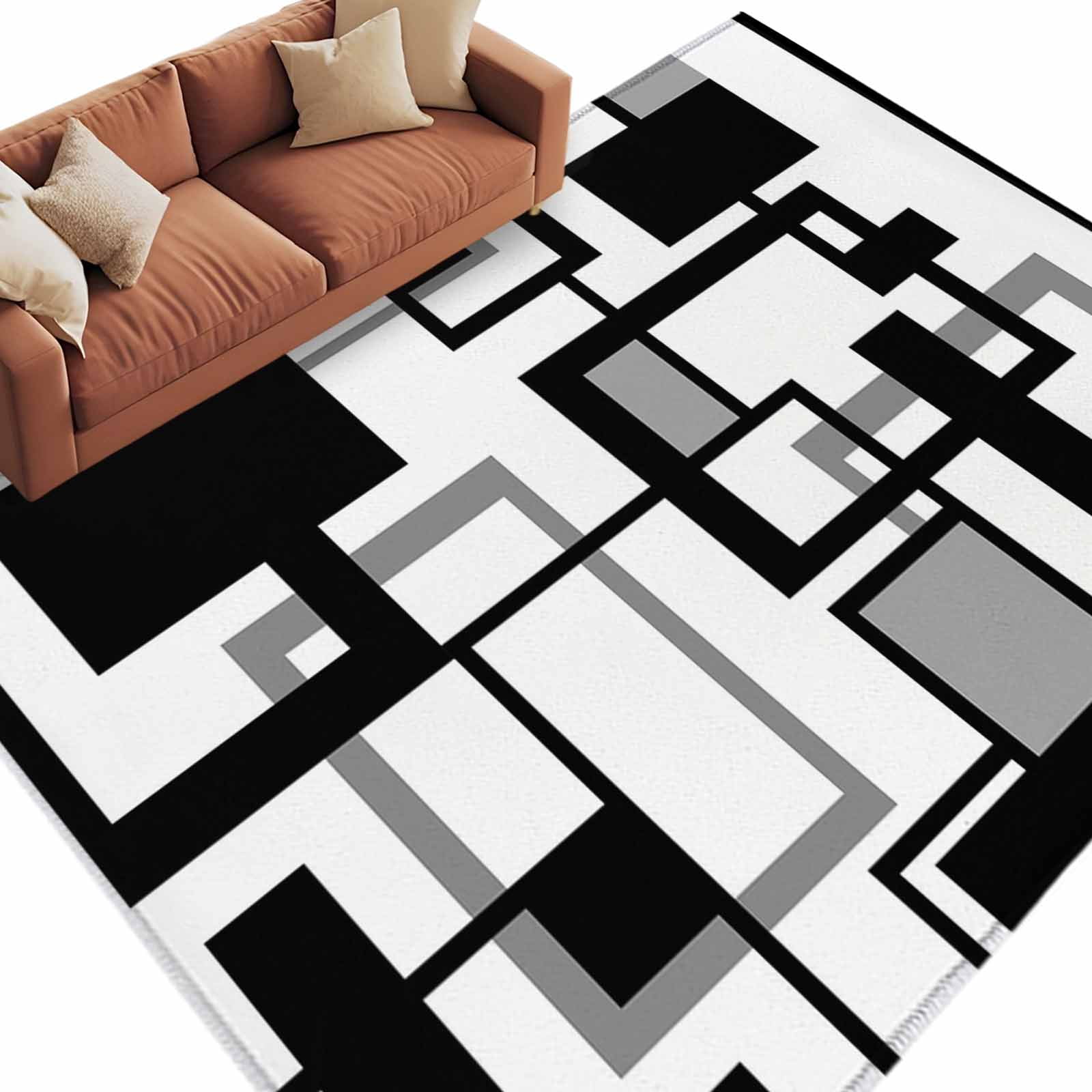 Black Grey Geometric Large Area Rugs for Bedroom Living Room, Soft Non ...