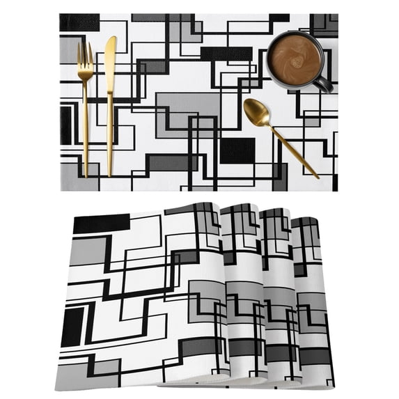 Black Grey Geometric Placemats Set of 8 Modern Abstract Lines Artwork ...