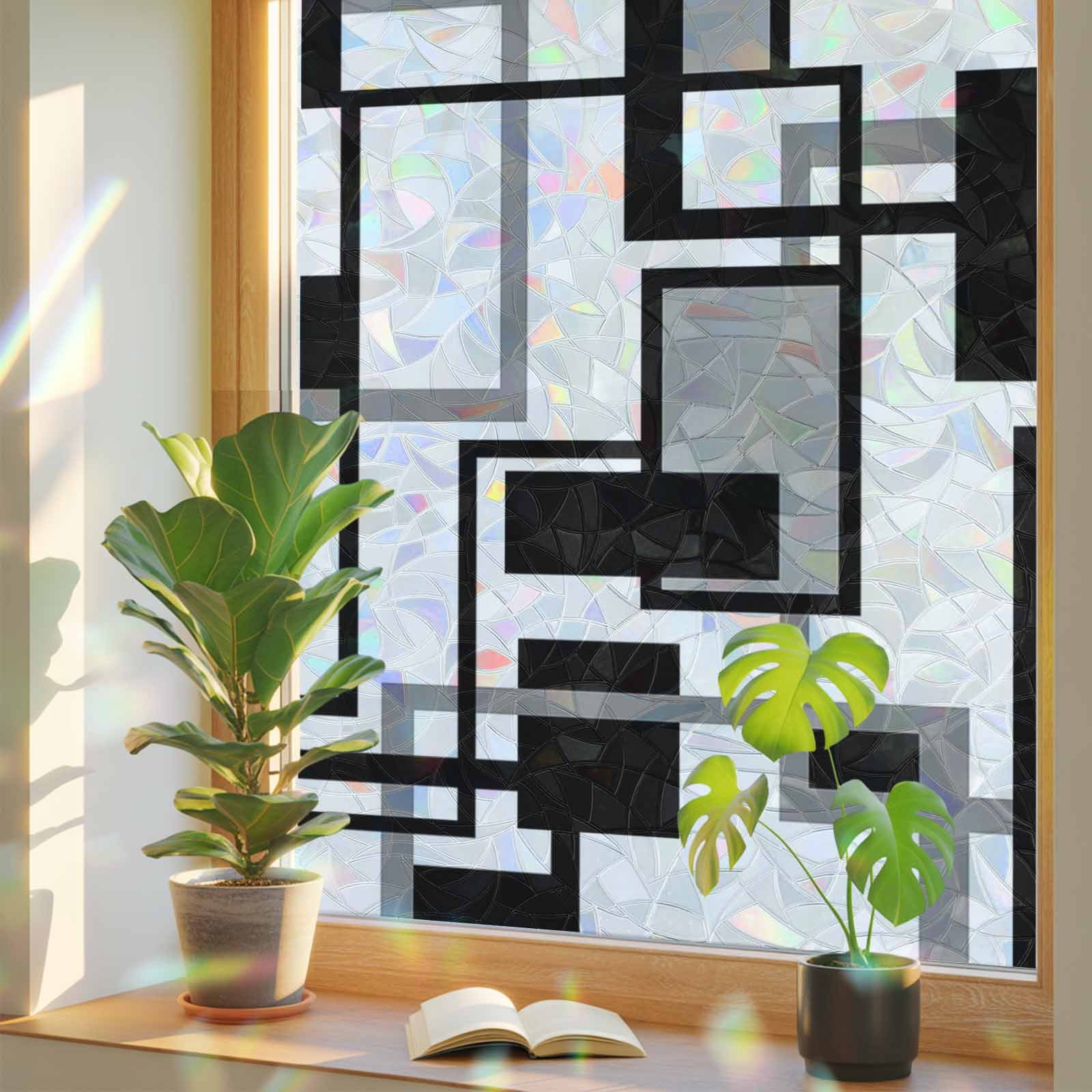 Black Grey Geometric Privacy Window Film, Decorative Stained Glass ...