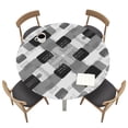Black Grey Geometric Round Fitted Table Cover Modern Abstract Black ...