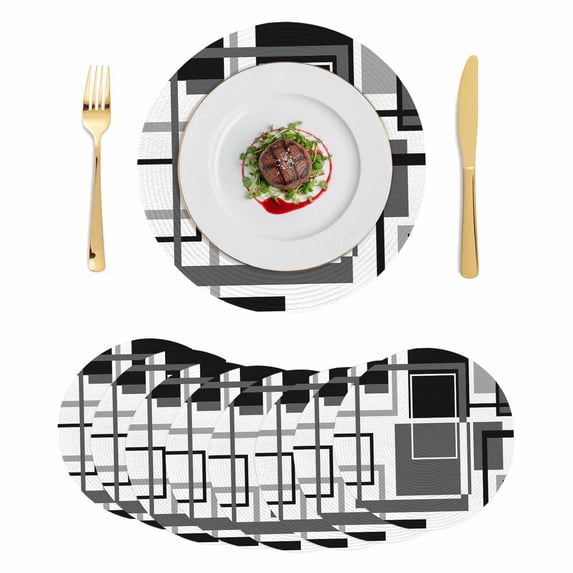 Black Grey Geometric Round Placemats Set of 8 Gray Abstract Striped Art ...