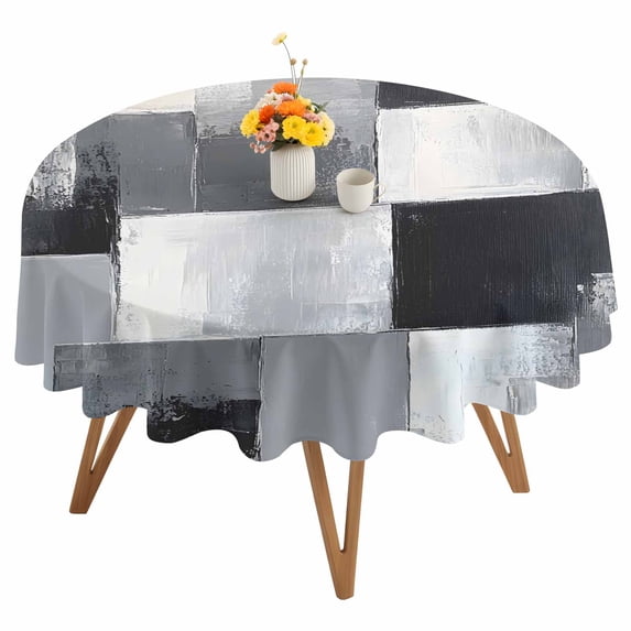 Black Grey Geometric Round Tablecloth 54 inches Modern Abstract Art ...