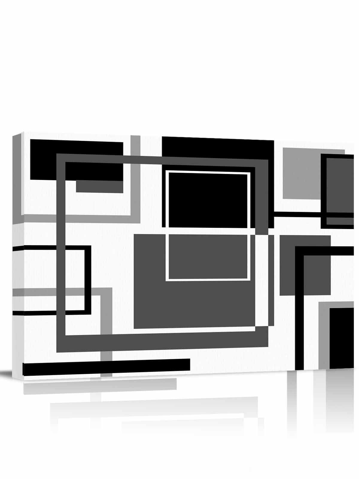Black Grey Geometric Wall Art for Living Room,Canvas Picture Wall Decor ...