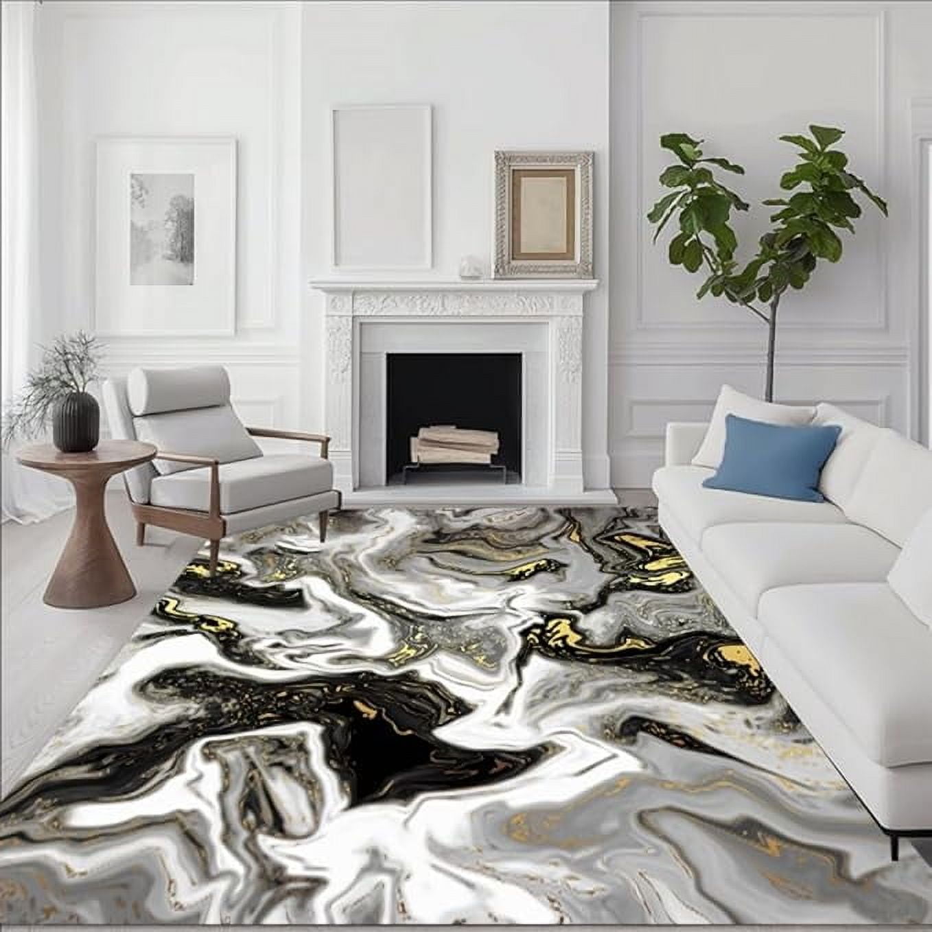 Black Grey Gold Liquid Marble Texture Modern Abstract Big Rug For ...
