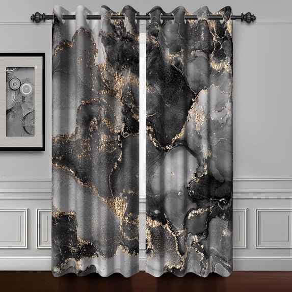 Black Grey Gold Marble Blackout Curtains, Modern Luxury Texture Window ...