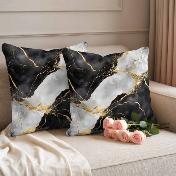 Black Grey Gold Marble Texture Waterproof Throw Pillow Covers Set of 2 ...