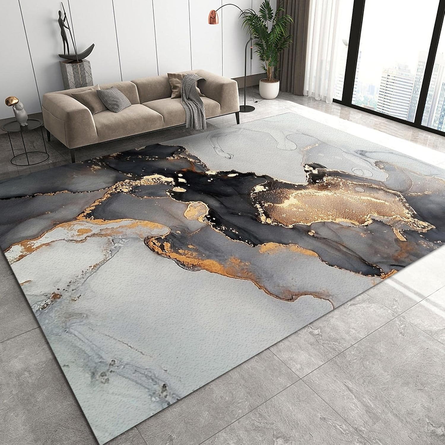 Black Grey Gold Plated Marble Corrugated Carpet, Non-slip Foldable ...