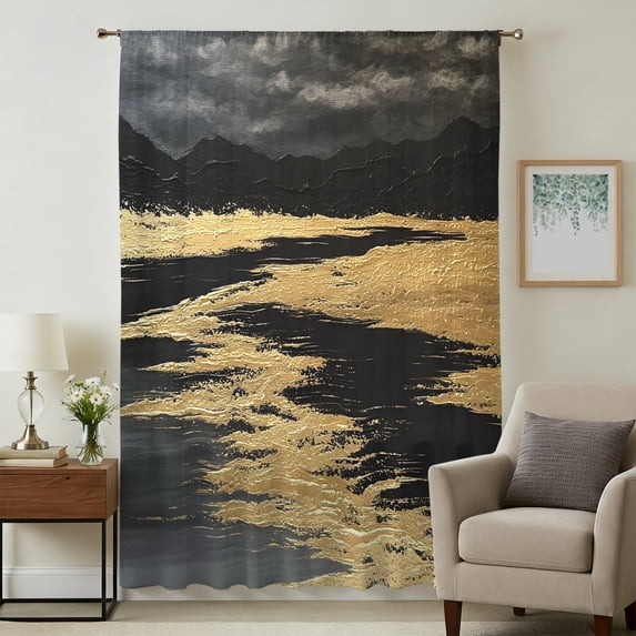 Black Grey Golden Sheer Curtains 54 Inches Long for Bedroom, Abstract ...