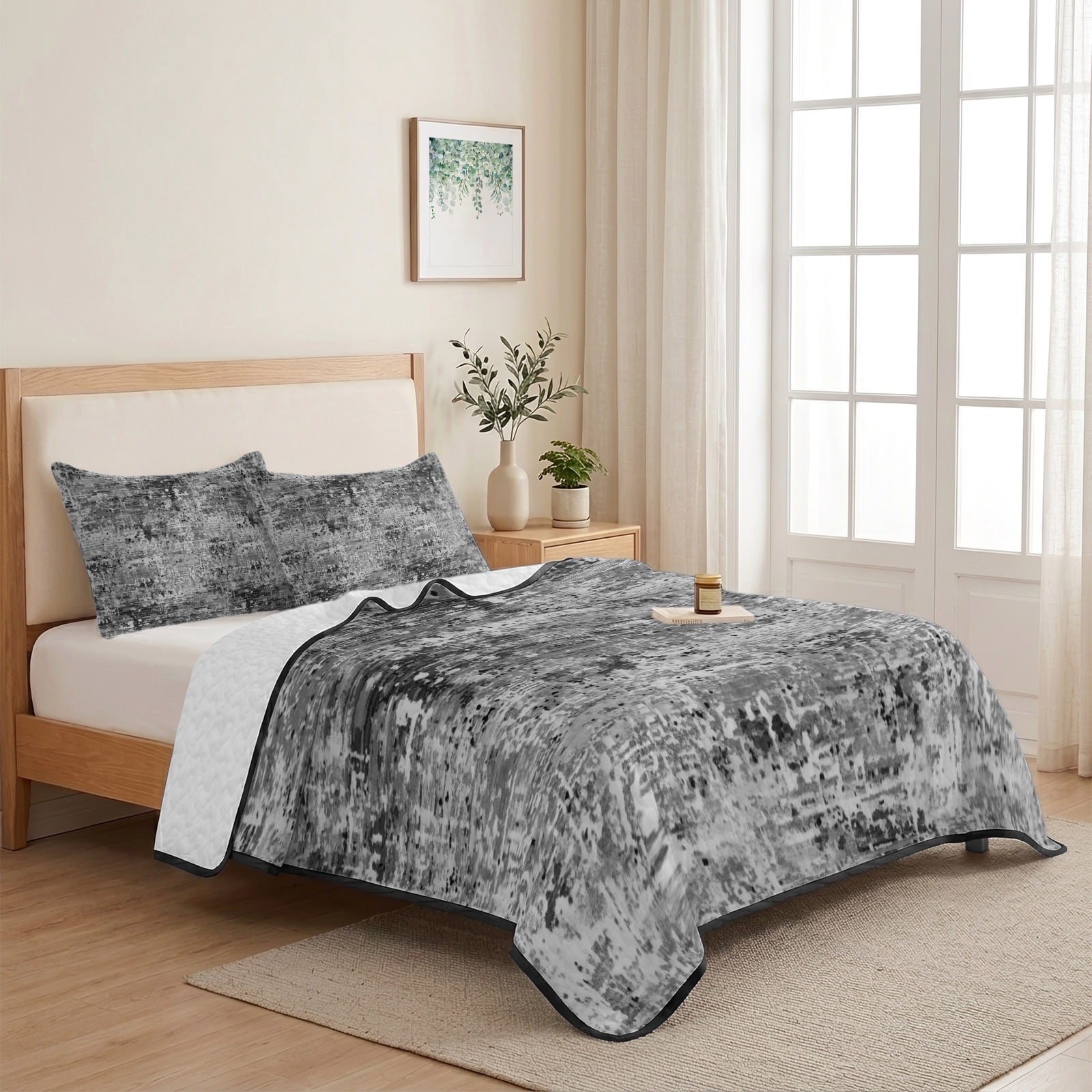 Black Grey Gradient 3 Pieces Quilt Set,1 Quilt with 2 Shams,Abstract ...