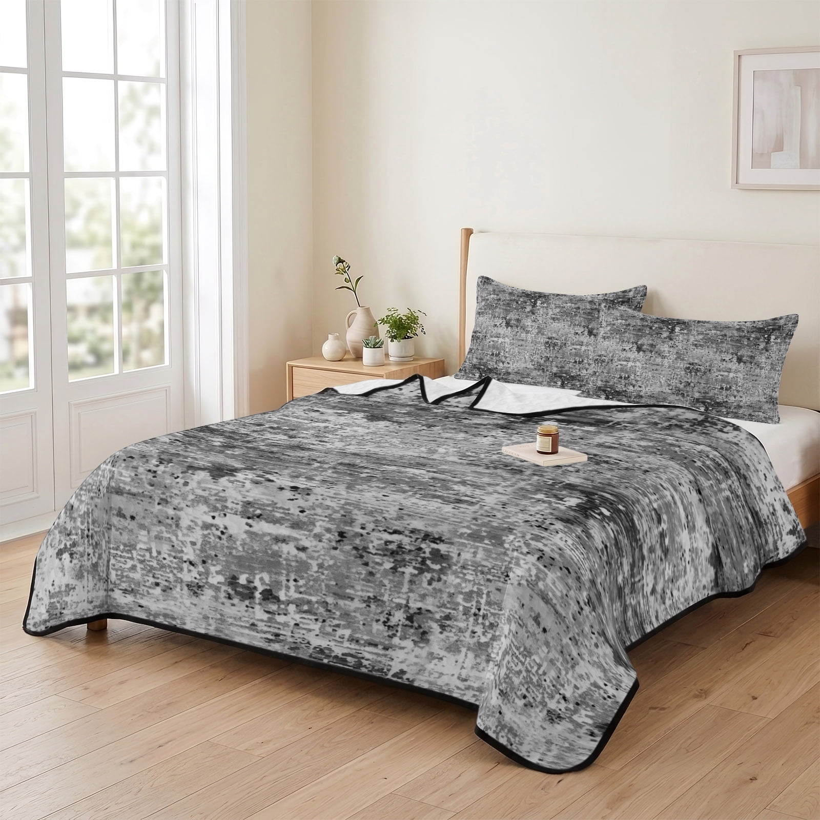 Black Grey Gradient 3 Pieces Quilt Set,1 Quilt with 2 Shams,Abstract ...
