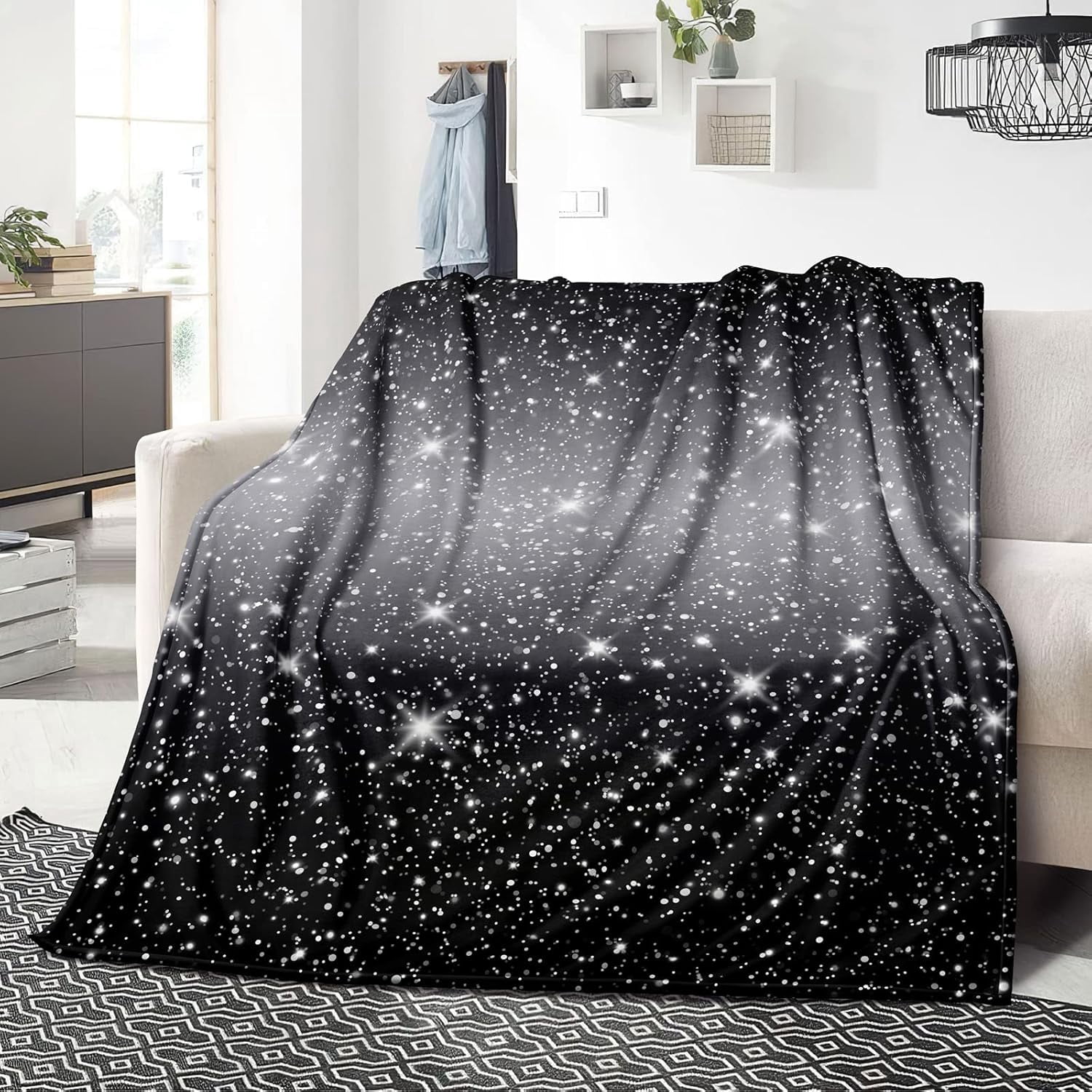 Black Grey Gradient Glitter Throw Blanket Starry Sky Bed Blanket ...