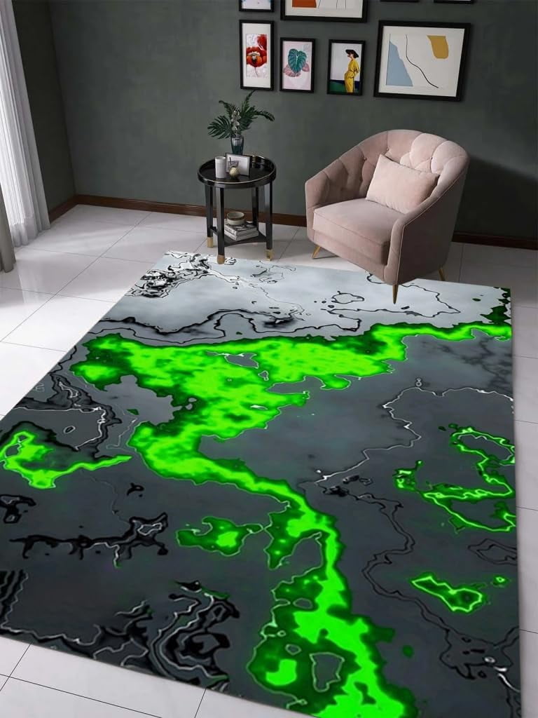 Black Grey Green Marble Abstract Modern Area Rug Luxury Washable ...