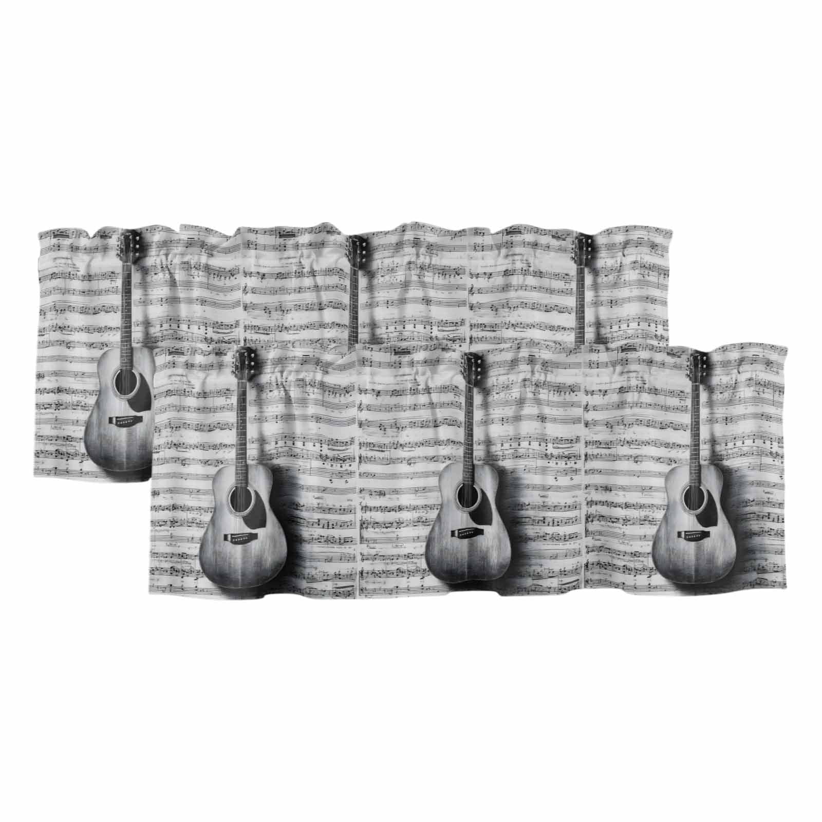Black Grey Guitar 2 Panels Kitchen Valance, Vintage Black White Guitar ...