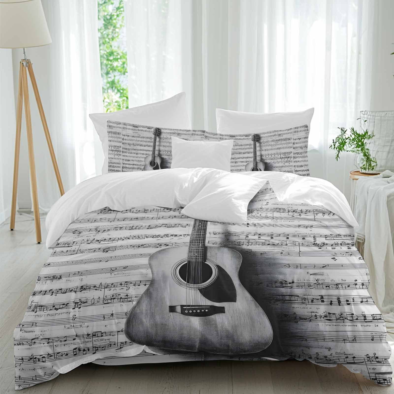 Black Grey Guitar 4 Piece Duvet Cover Set California King Size Vintage ...