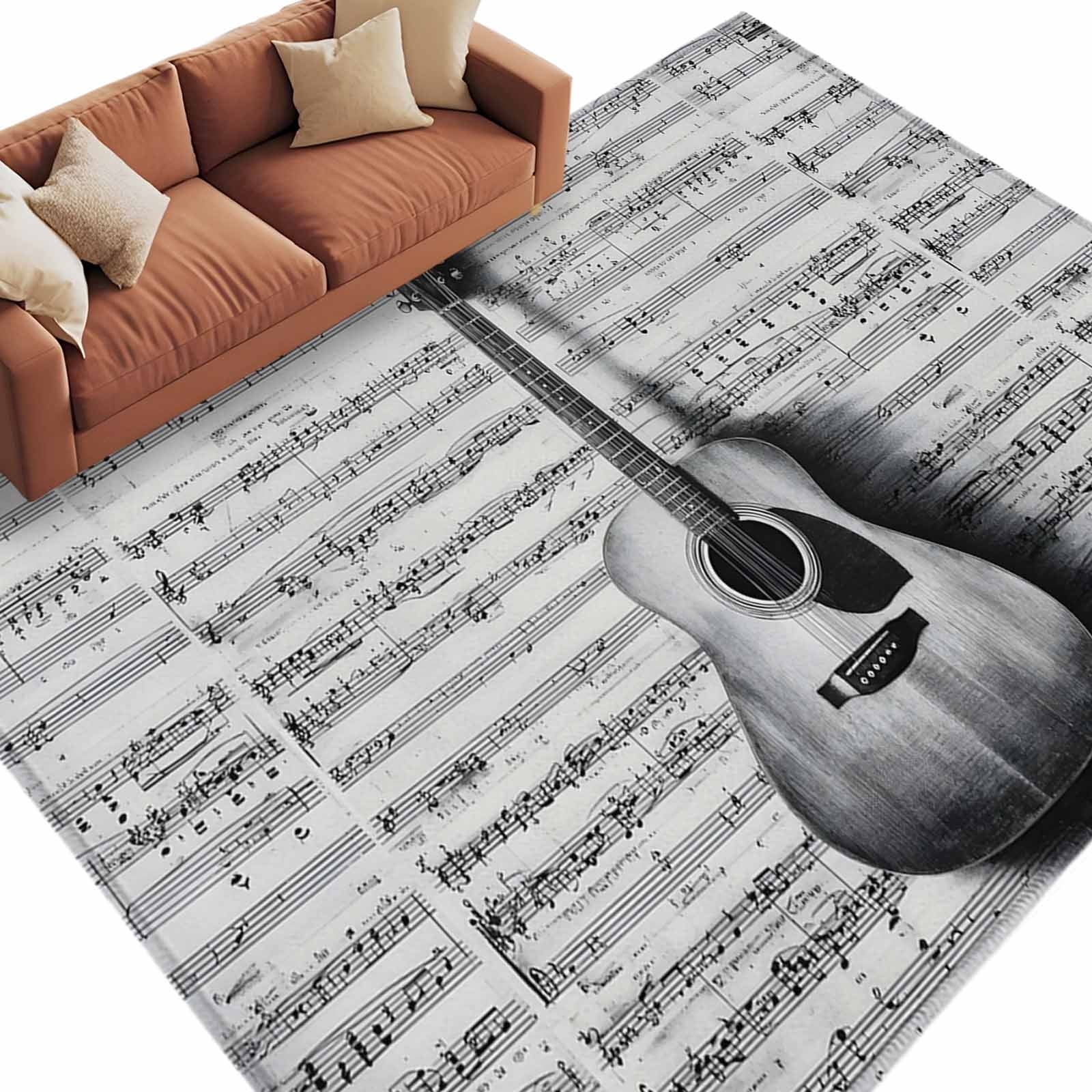 Black Grey Guitar Large Area Rugs for Bedroom Living Room, Soft Non ...