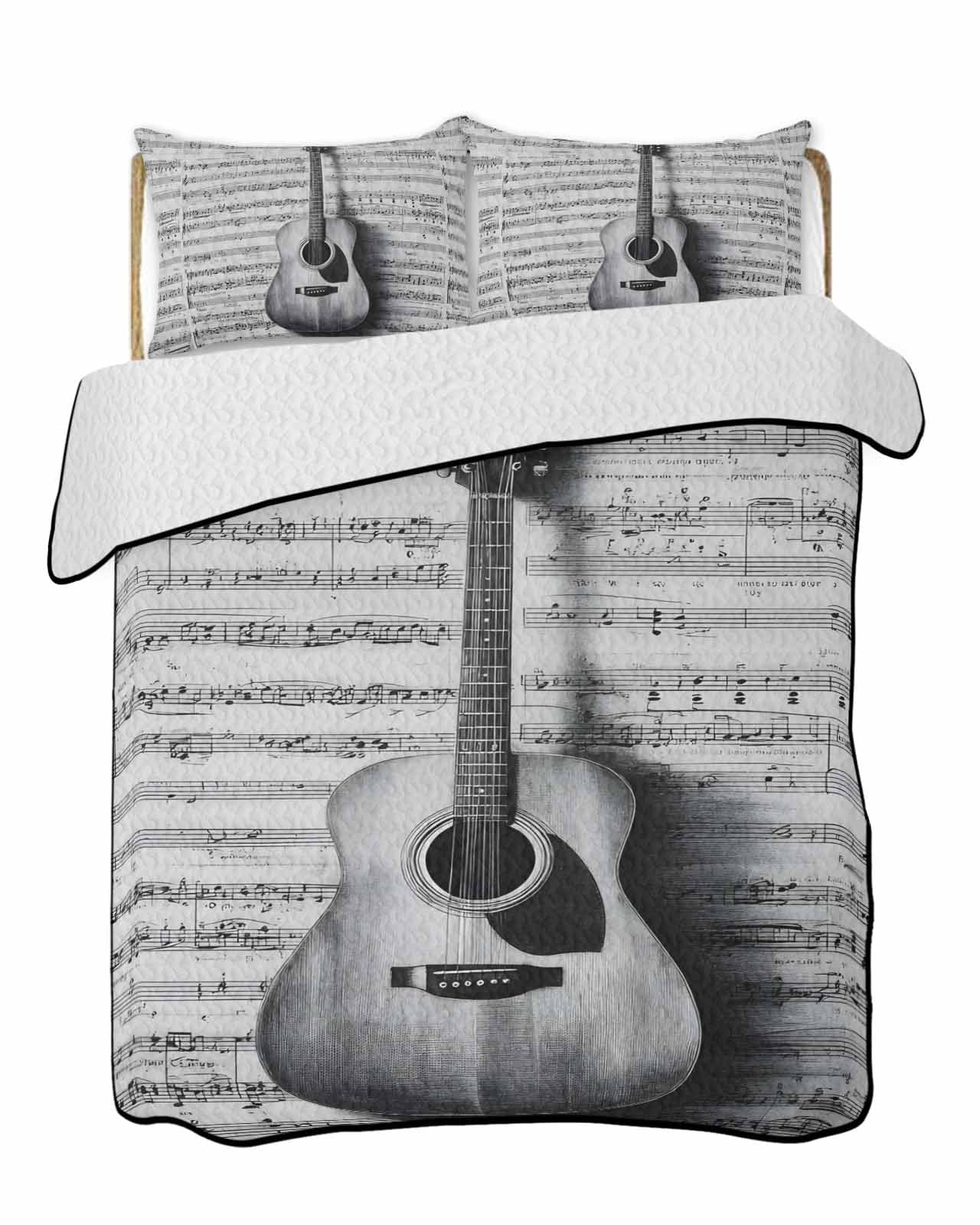 Black Grey Guitar Quilts Bedding Set King Size Vintage Black White ...
