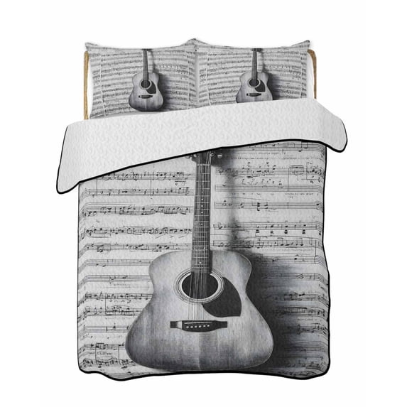 Black Grey Guitar Quilts Bedding Set King Size Vintage Black White ...