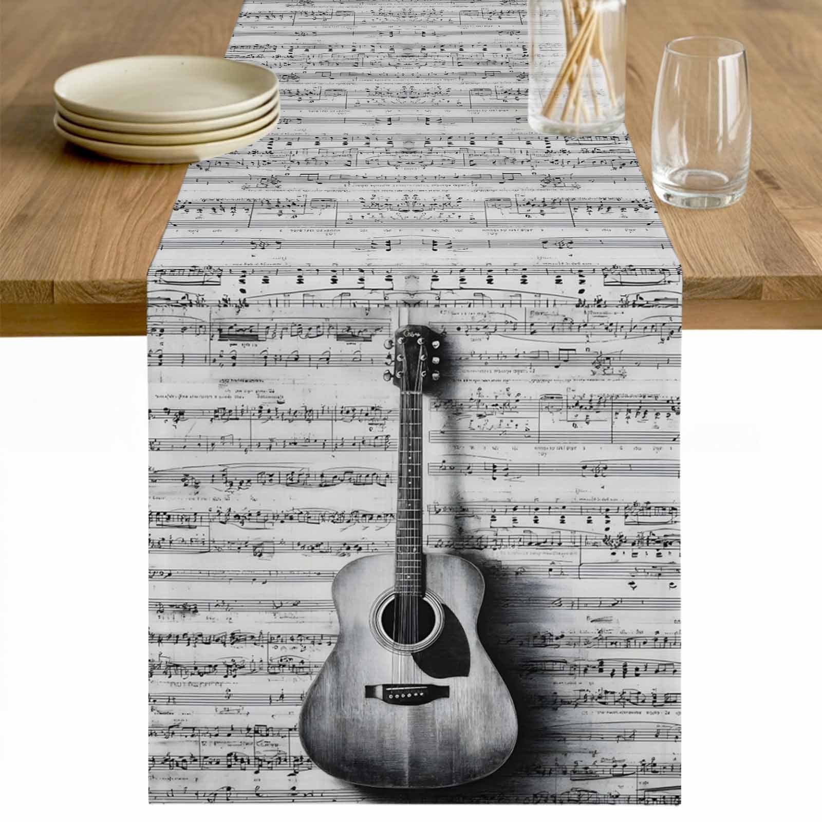 Black Grey Guitar Table Runner 70 Inches Long Farmhouse Dress Scarves ...