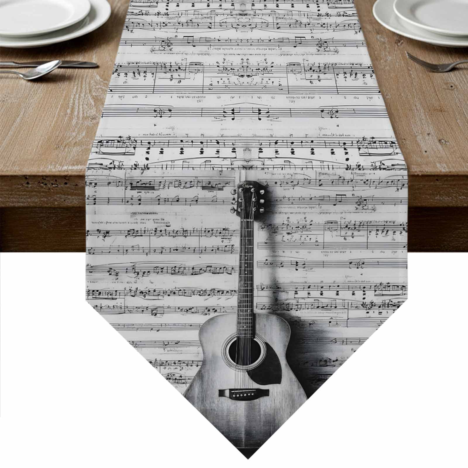 Black Grey Guitar Table Runner Linen Burlap Table Runner 36 Inches ...