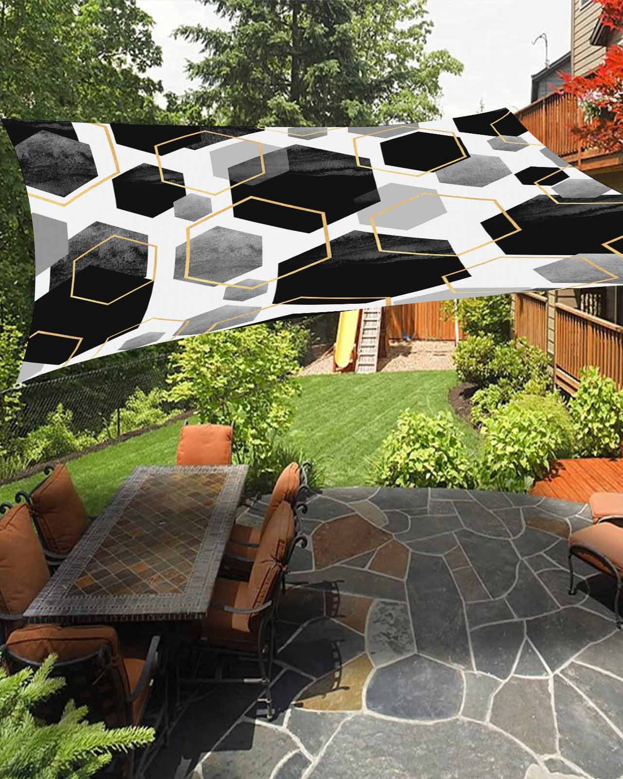 Black Grey Hexagon Sun Shade Sail 14'X18' Abstract Geometric UV Block ...