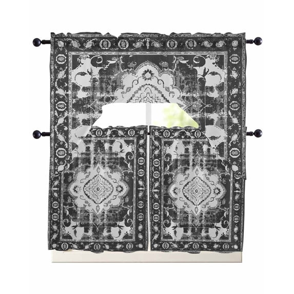 Black Grey Kitchen Curtains Set for Windows 3 Piece Cafe Curtains 36 ...