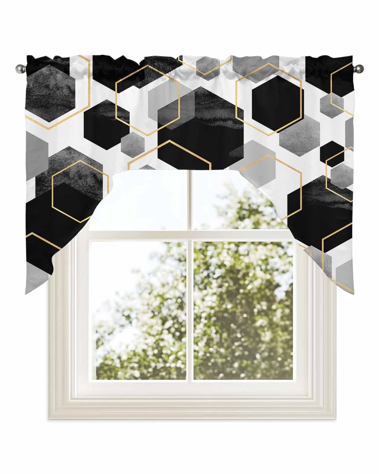 Black Grey Kitchen Swag Valance for Window, Rod Pocket Short Kitchen ...
