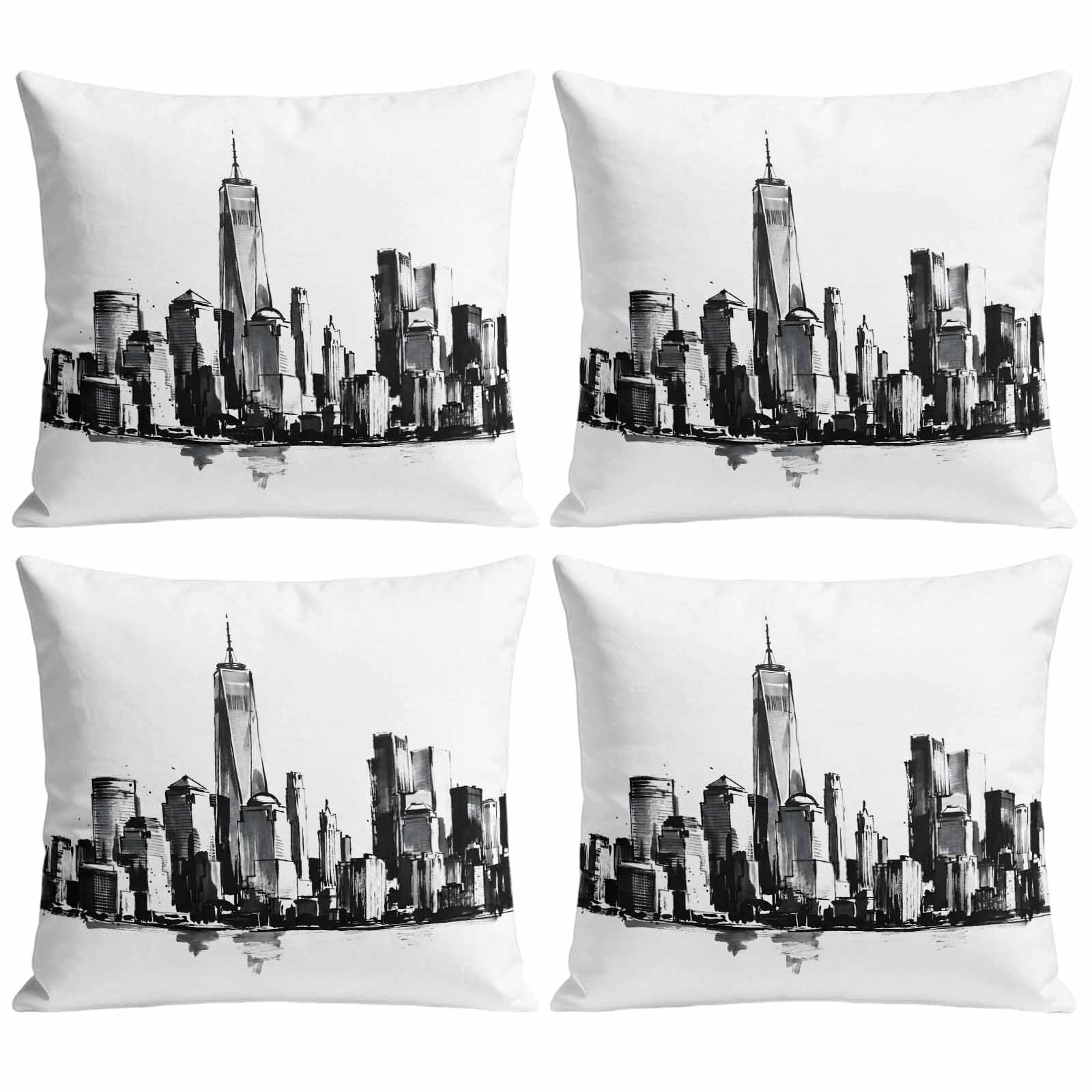 Black Grey Landmarks Throw Pillow Covers 20 x 20 Inch Pillow Covers Set ...