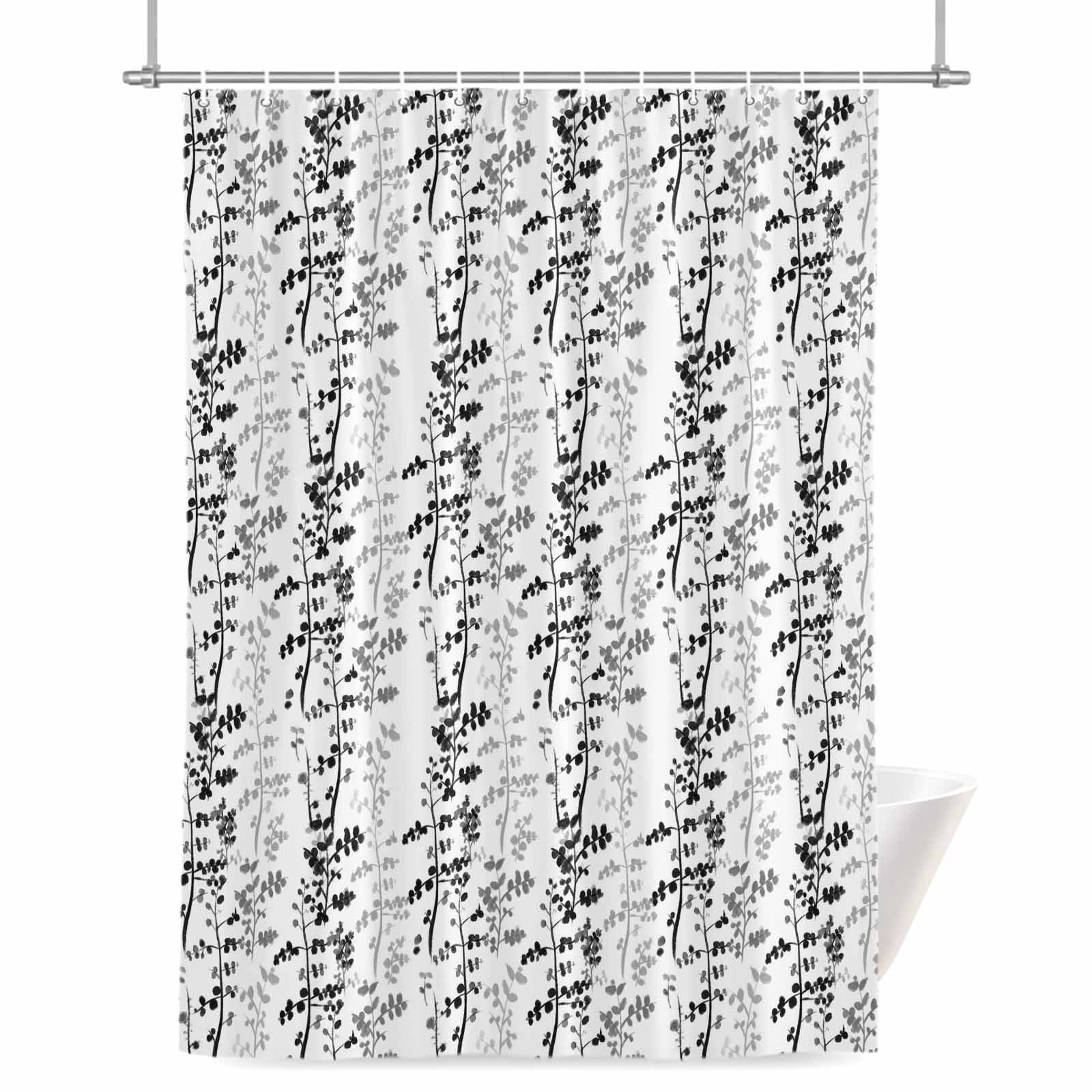 Black and Grey Leaf Shower Curtains for Bathroom, Abstract Farmhouses ...