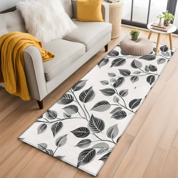 Black Grey Leaves Kitchen Runner Rug 2x6 Washable Runners for Hallway ...