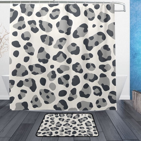 Black Grey Leopard Pattern Bathroom Accessory Sets Waterproof Shower ...