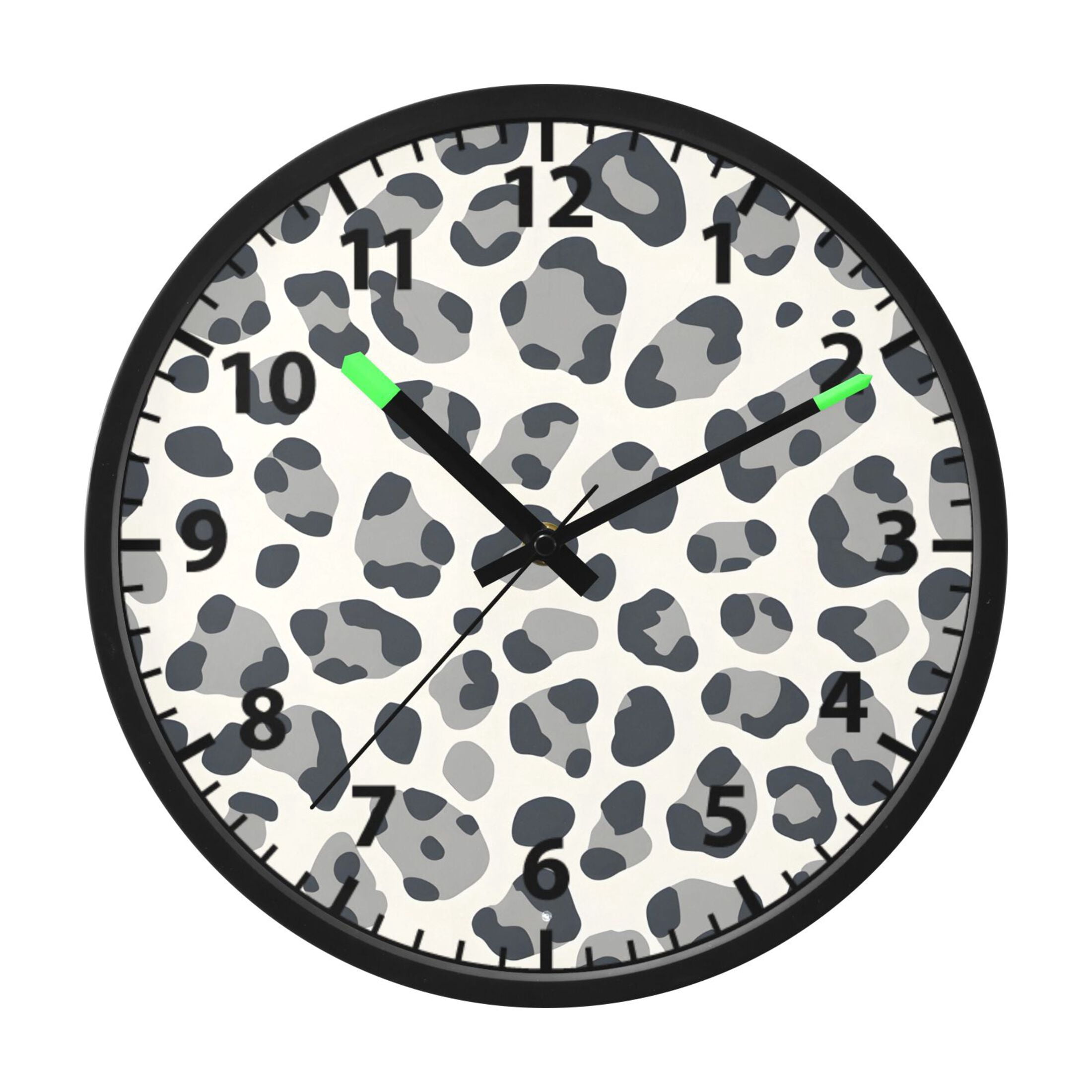 Black Grey Leopard Pattern Wall Clock 12 Inch Voice Activated Night ...