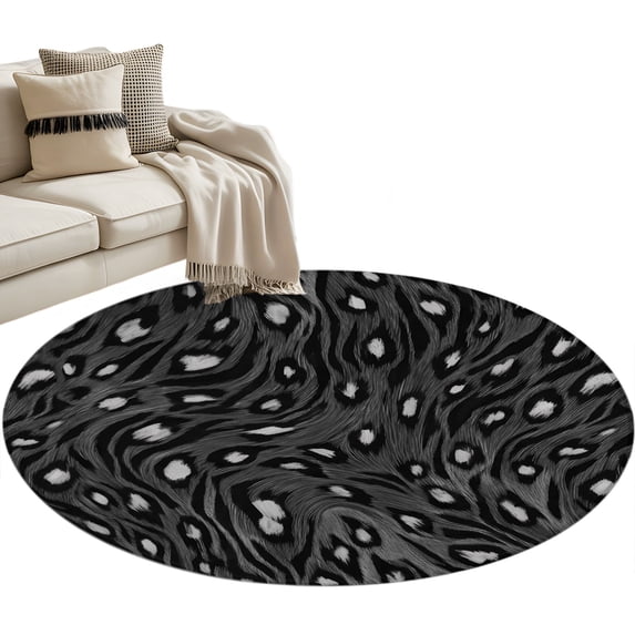 Black Grey Leopard Round Rug 3.3ft Washable Circle Entryway Rugs Non ...