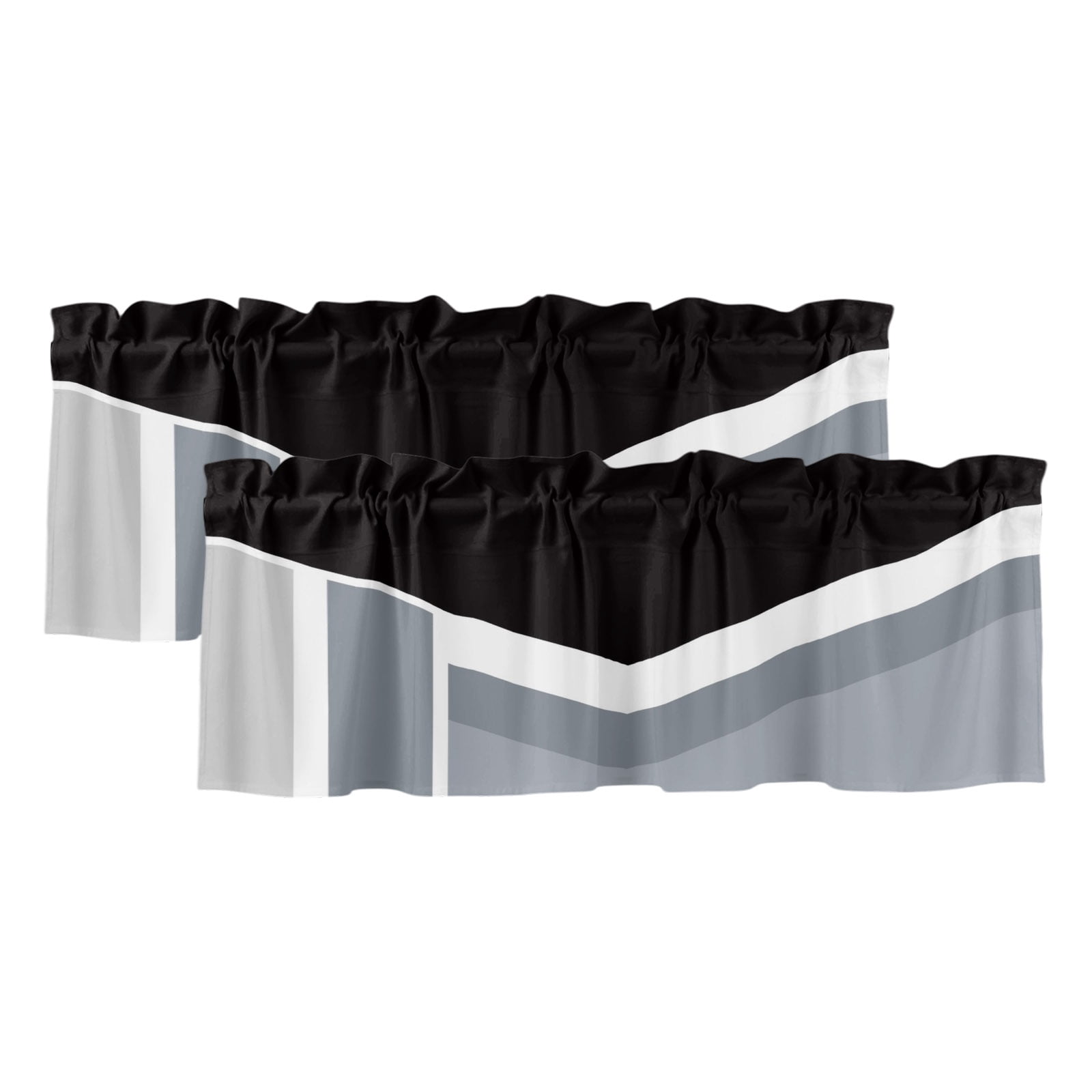Black Grey Lines 2 Panels Kitchen Valance, Geometric Abstract Black ...