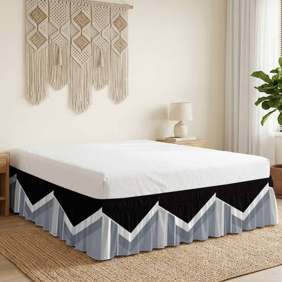 Black Grey Lines Bed Skirt Bed Skirts Queen Size 18 Inch Drop ...