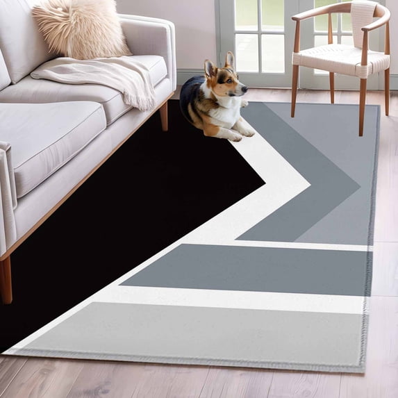 Black Grey Lines Washable Area Rug 3x5 Geometric Abstract Black White ...