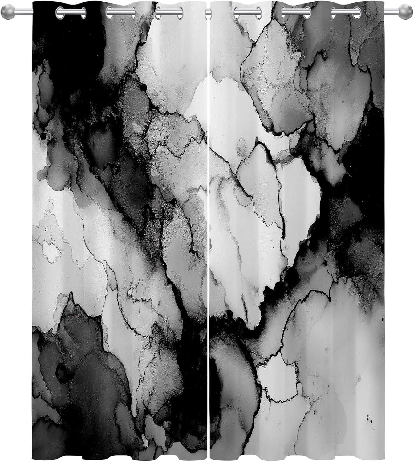 Black Grey Marble Blackout Curtains, Abstract Ink Painting Window ...