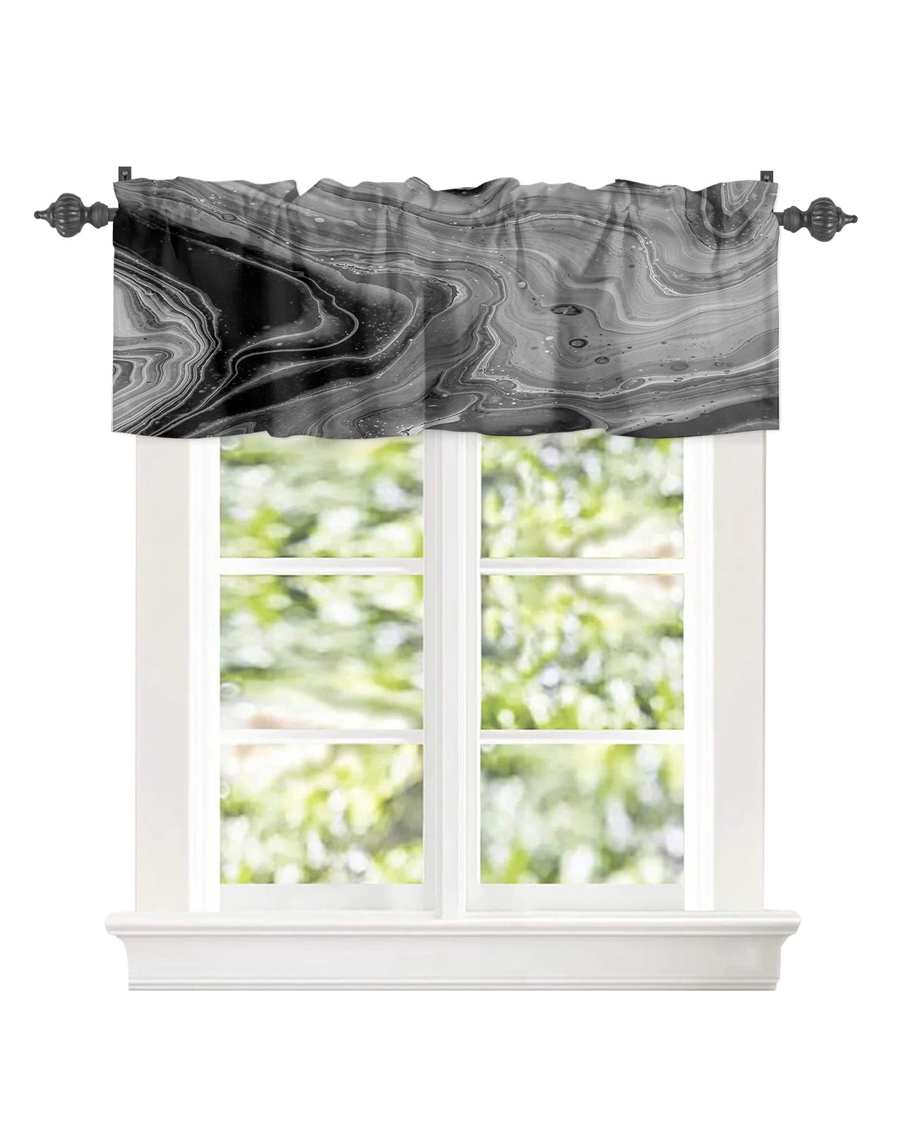 Curtain Valance for Windows Black Grey Marble Crack Kitchen Valances ...