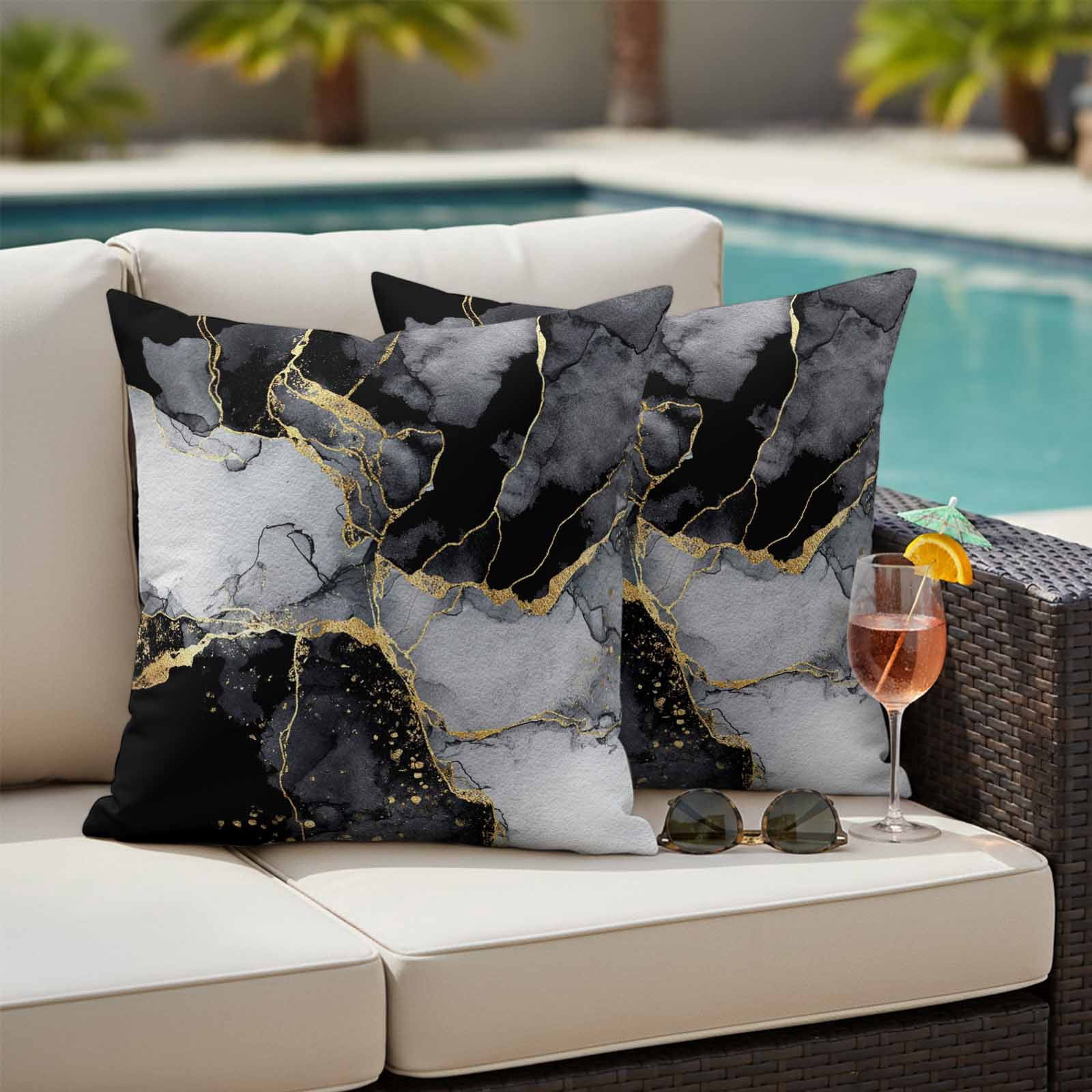 Black Grey Marble Outdoor Pillow Covers 24x24 Inch Throw Pillow Covers ...