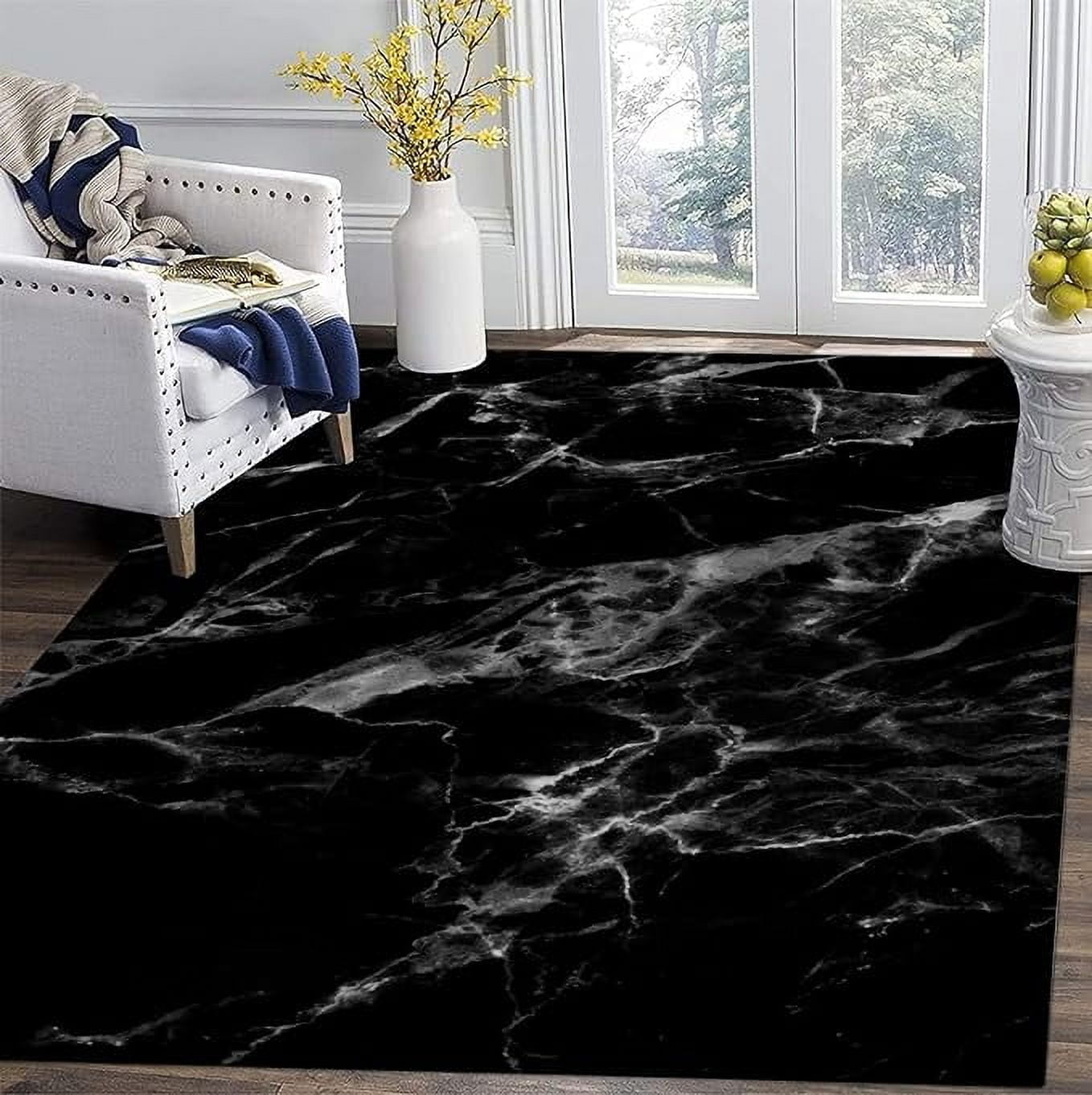 Black Grey Marble Pattern Area Rugs, Modern Abstract Soft Washable ...